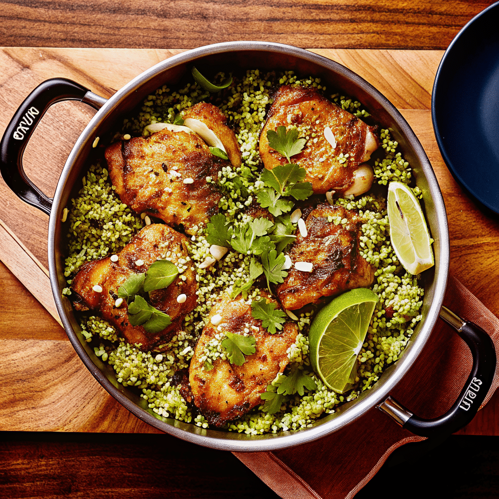 One Pot Chicken Thighs with Cilantro Rice and Beans Recipe